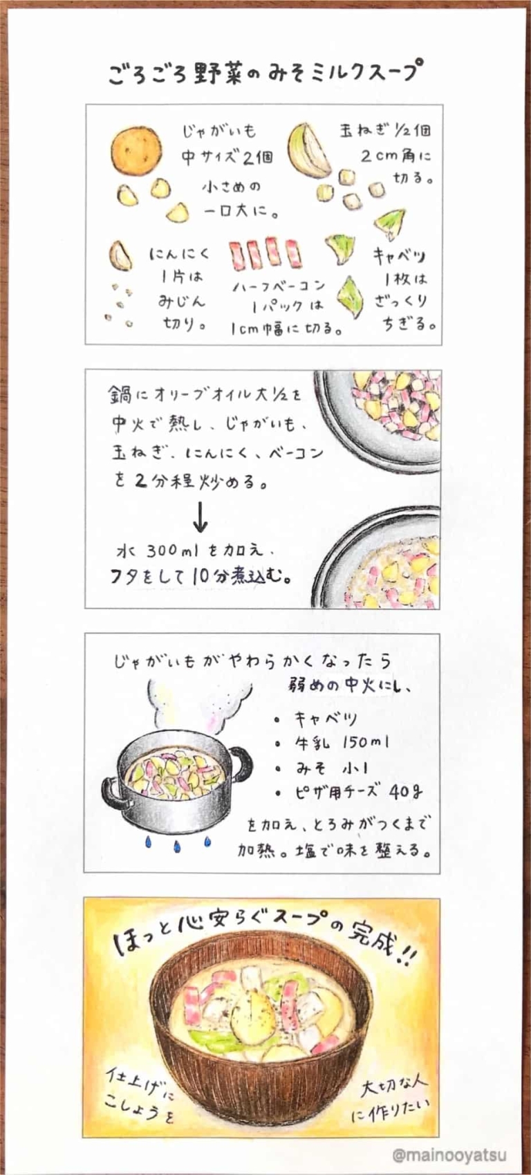 大切な人やがんばった自分に作りたい「ごろごろ野菜のみそミルクスープ」-まいのおやつ(@mainooyatsu)連載 | フーディストノート